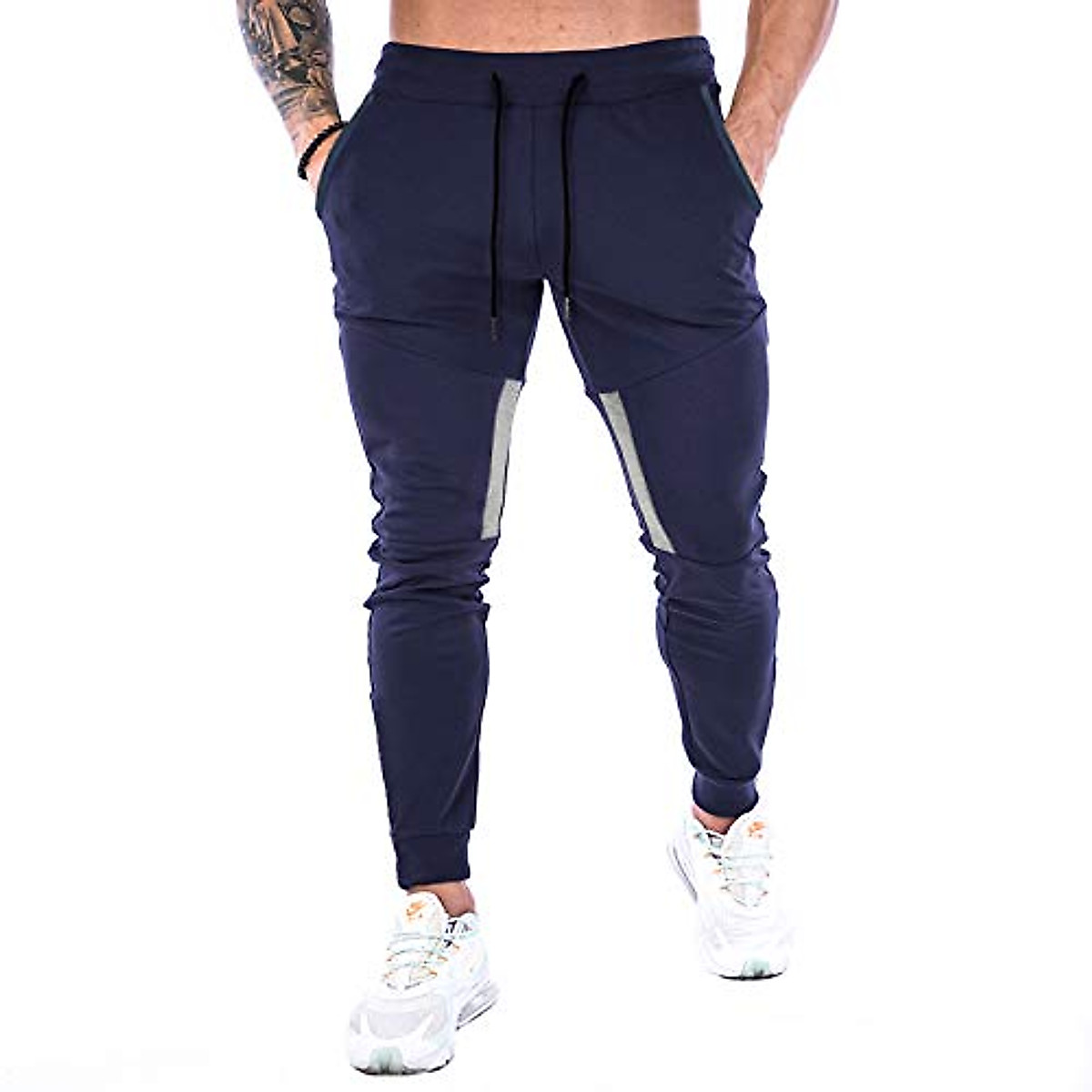GANSANRO Mens Joggers Sweatpants Slim Fit Mens Athletic Jogger Pants, Sweatpants for Men with Zipper Pockets Navy Blue