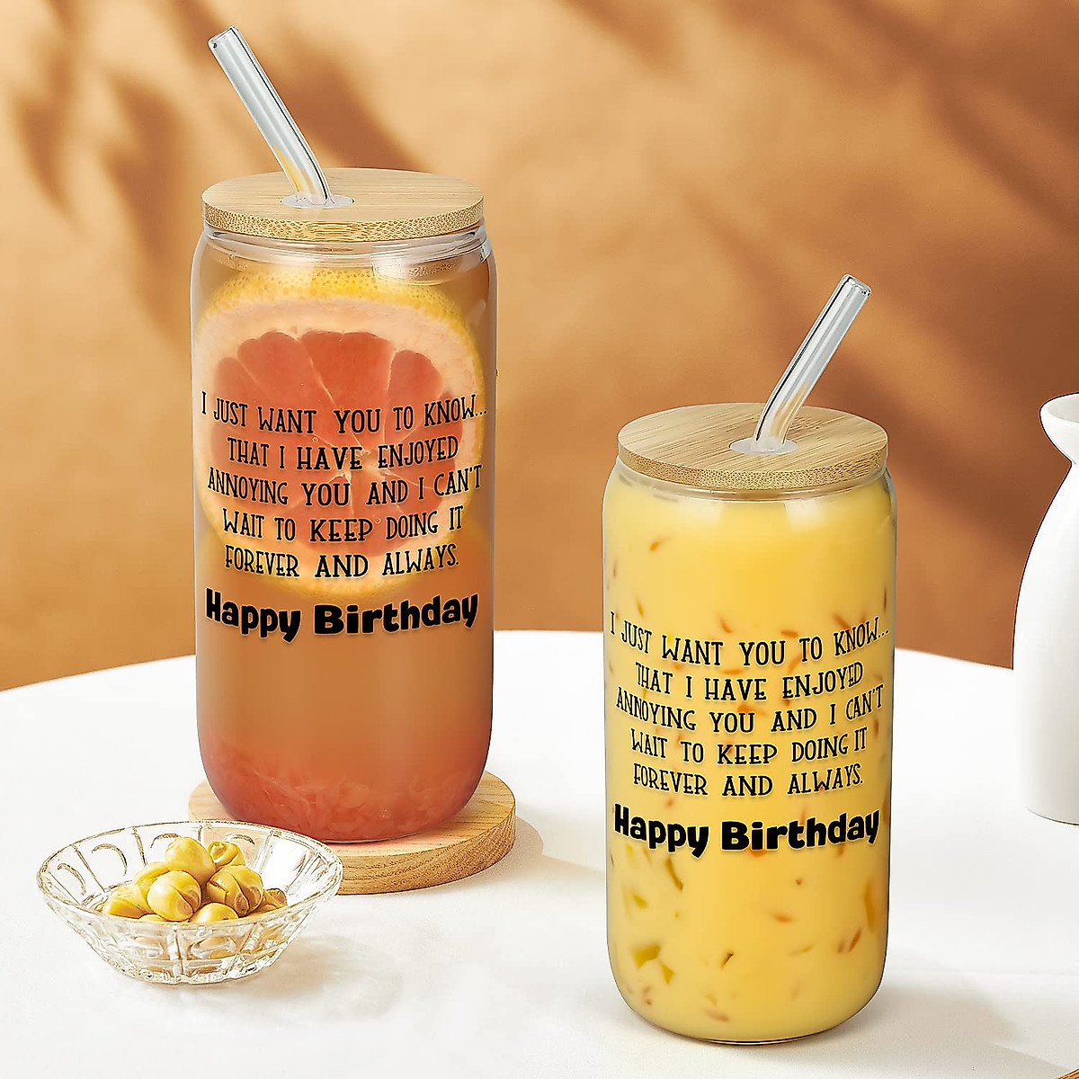 Birthday Gifts for Women Men - Funny Friendship Gift for Best Friend Sister - Happy Birthday Gift for Her Girlfriend Wife Female - Bday Present for Him Boyfriend Husband - 16Oz Cute Coffee Glass Cup