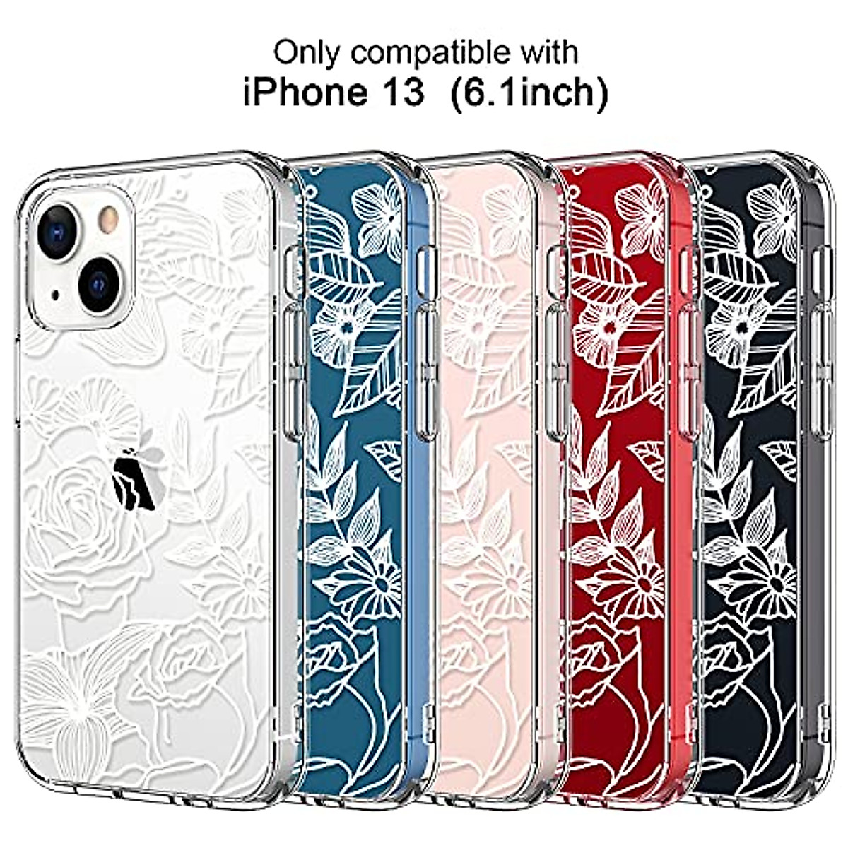 ICEDIO for iPhone 13 Case with Screen Protector,Slim Fit Crystal Clear Cover with Fashionable Designs for Girls Women,Protective Phone Case 6.1" Elegant White Blooming Floral