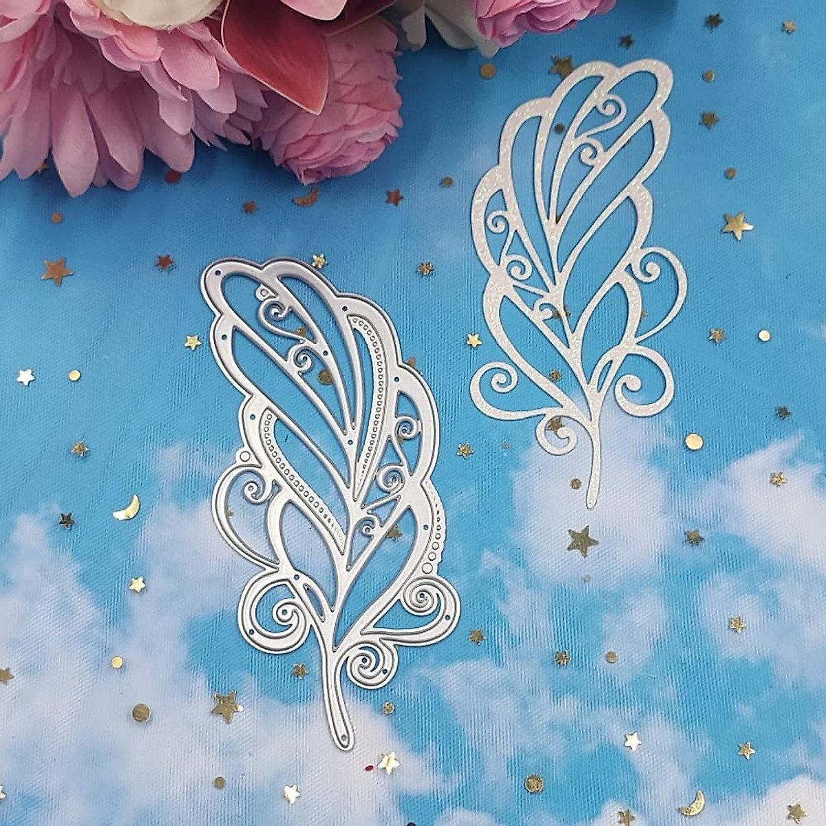 LZBRDY Floral Feather Embossing Metal Cutting Dies for Card Making Scrapbooking Birthday Thanksgiving Christmas Craft Die Cuts Stencil