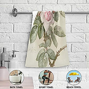 ZOEO Rose Face Towel Set of 2, Pink Chic Floral Hand Towel Dish Towels Cotton Bath Decor Set for Kids 30x15 inch Gym Yoga Towels for Mothers Day