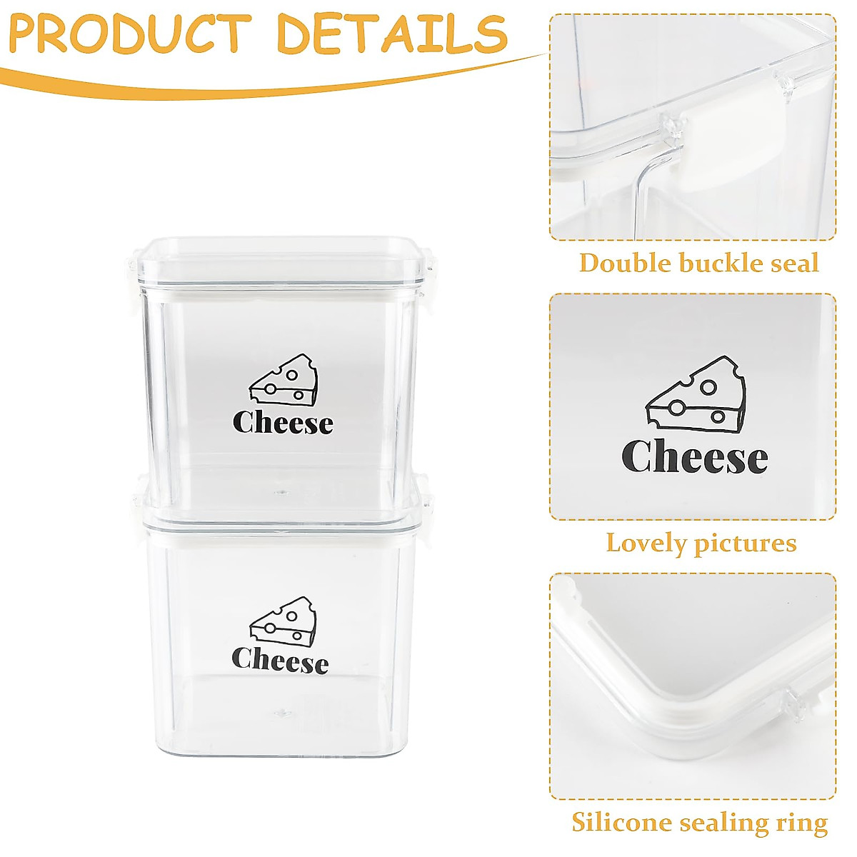 Yomjarl 2 Pack Cheese Container for Refrigerator Airtight Creamer Container with and Lid Cream Cheese Sliced Cheese Box Cheese Saver for Fridge Keeper Cream Block Shredded Cheese Storage Box Clear