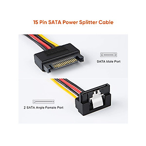 CableCreation SATA Power Cable, [2-Pack] 6-Inch SATA 15 Pin Male to 2xSATA 15 Pin Down Angle Female Power Splitter Cable