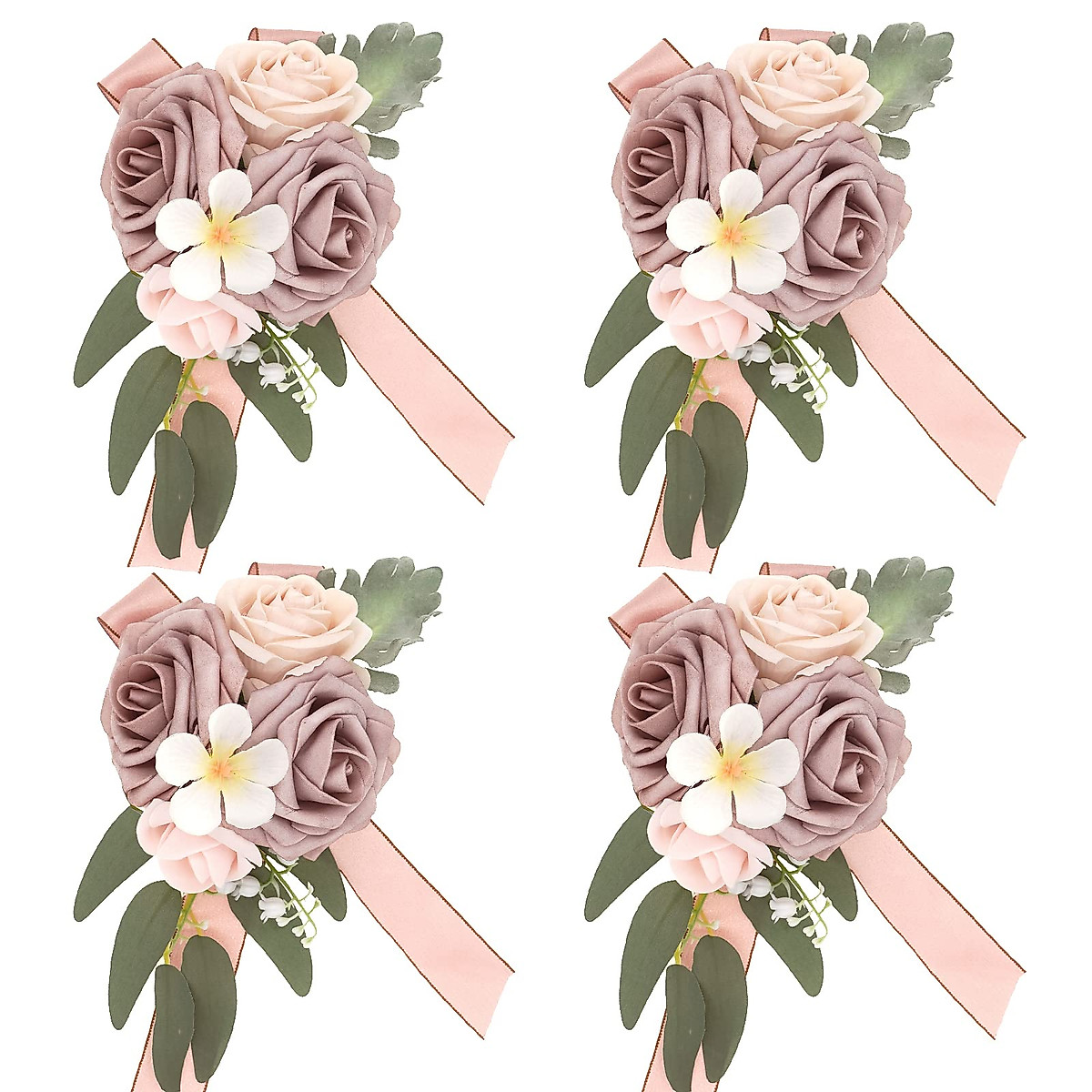 BMQDSM Wrist Corsage for Wedding，Party Prom Hand Flower Decor，Mother of The Bride Corsage，Shoulder Corsages，Bridesmaid Girl Rose Wrist Flower（Set of 4 Dusty Rose