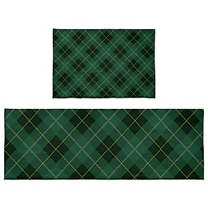 Door Mats Set of 2, Christmas Plaid Buffalo Check Green Black Non-Slip Absorbent Low-Profile Plush Doormats for Entryway, Patio, High Traffic Areas, Indoor and Outdoor Mat, 15.7x23.6 in + 15.7x47.2 in