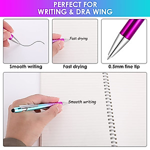 cobee® Retractable Ballpoint Pen with Stylus Tip, 6 Pieces 1.0mm Metal Ball Point Pens Medium Point Smooth Writing Pen Black Ink Pen Stylus Pen for Touch Screens School Office Gift Supplies