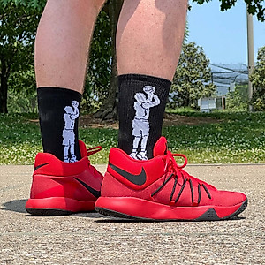 ChalkTalkSPORTS Basketball Player Woven Mid-Calf Socks | Jump Shot (Black/White)