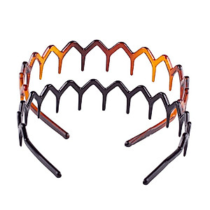 Set of 2 Plastic Headband Zigzag Headband Sharks Tooth Hair Comb Hairband Hair Hoop Accessory for Women's Lady Girls (Black +Brown)