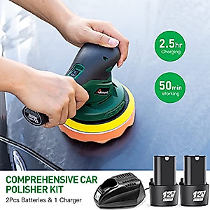 Cordless Polisher for Car Detailing with 2pcs 12V 2.0Ah Batteries & Charger, Aiment 6 Inch Cordless Car Buffer Polisher, 6 Variable Speeds, Portable Sander for Car Waxing/Buffing/Scratch Repairing