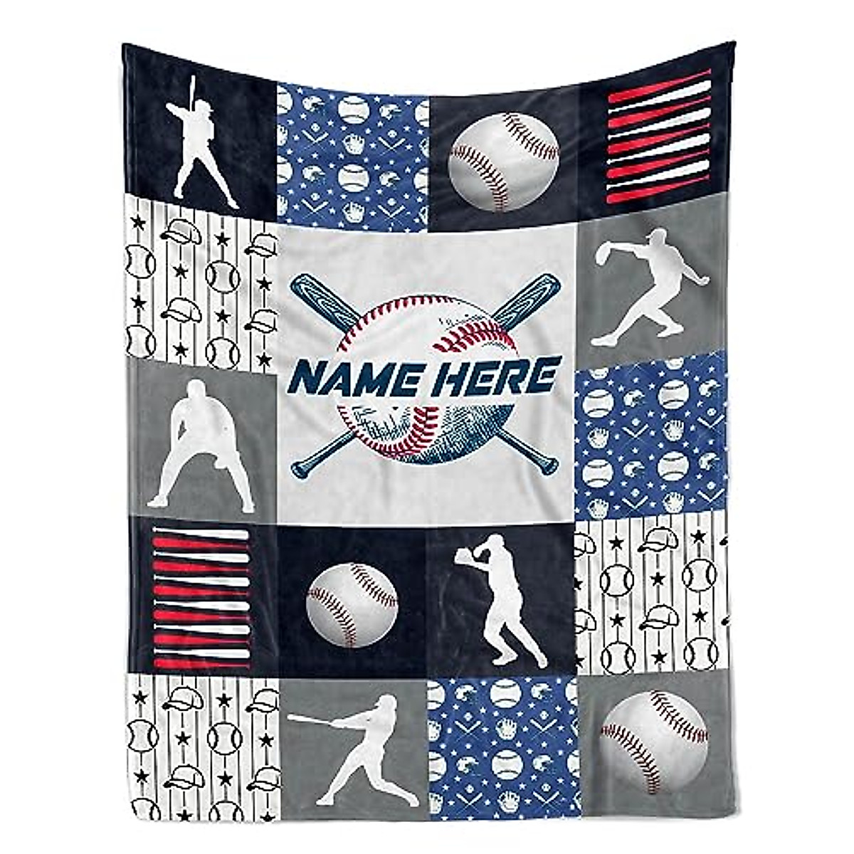 TEEMAN Personalized Baseball Fleece Sherpa Throw Blanket, Baseball Gifts for Boys 8-12, Custom Name Blanket for Baseball Fan Player, Blankets for Sports Fans Kids Boys Adults on Birthday