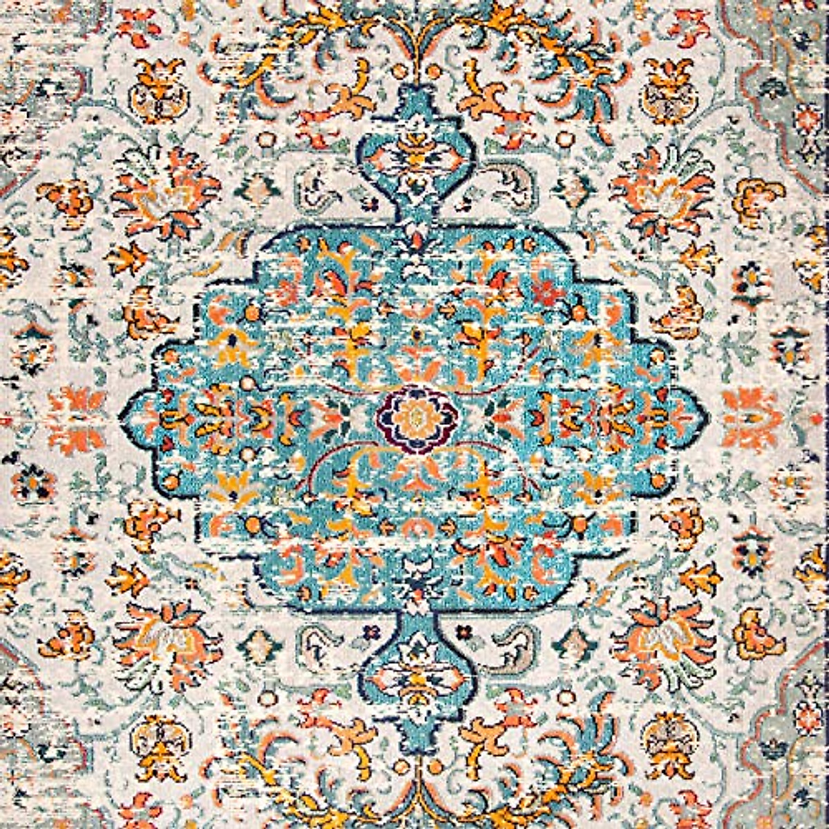 SAFAVIEH Madison Collection 5'3" x 7'6" Grey/Light Blue MAD447F Boho Chic Medallion Distressed Non-Shedding Living Room Bedroom Dining Home Office Area Rug