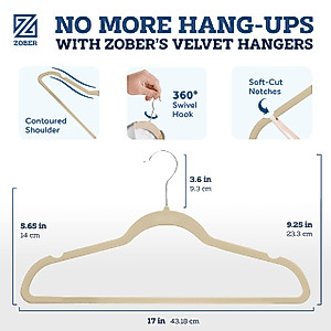 Zober Velvet Hangers 100 Pack - Heavy Duty Ivory Hangers for Coats, Pants & Dress Clothes - Non Slip Clothes Hanger Set - Space Saving Felt Hangers for Clothing