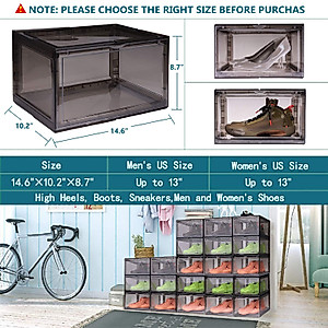 Reitu 3 Pack Shoe Storage Boxes, Clear Plastic Stackable Shoe Organizer Bins, Side Opening Sneaker Holder Containers For Men/Women sneaker Fit up to US Size 13 (Black)