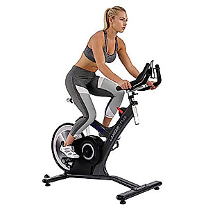 Sunny Health & Fitness Asuna 7130 Lancer Cycle Exercise Bike - Magnetic Belt Drive Commercial Indoor Cycling Bike with SPD Style/Cage Pedals, 285 LB Max Weight and Low Q-Factor
