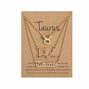 3 PCS Taurus Zodiac 12 Constellation Pendant Necklace Astrology Gold Tone Chain with Message Card