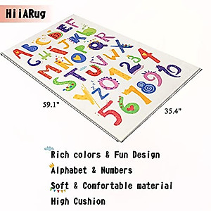 HiiARug Kids Rug ABC Alphabet Numbers Educational Rug Baby Play Mat for Floor Large Thick Area Rugs Non Slip Learning Carpet for Baby Children Bedroom Classroom Playroom (60 x 36 Inch)