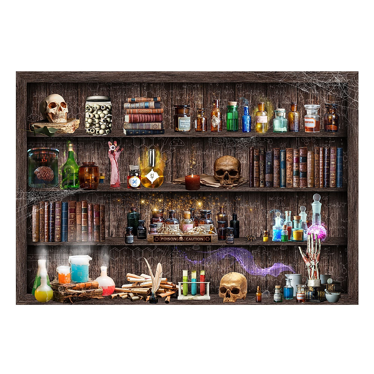 Funnytree 82" x 59" Mad Scientist Laboratory Backdrop for Kids Boy Halloween Spooktakular Creepy Skull Poison Apothecary Witch Kitchen Birthday Baby Shower Party Supplies Decorations Banner Background