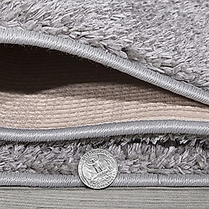 Machine Washable Solid Design Non-Slip Rubberback 2x6 Soft Shag Runner Rug for Hallway, Bedroom, Bathroom, Living Room, Kitchen, 2'2" x 6', Gray