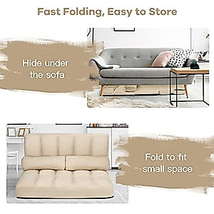 KOMFOTT Adjustable Floor Sofa Bed, Foldable Lazy Sofa Sleeper Bed with 6 Position Backrest & 2 Pillows, Convertible Futon Couch Bed with Suede Cloth Cover, Lounge Recliner for Living Room