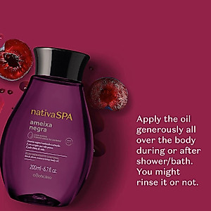 Nativa SPA by O Boticário, Black Plum Body Oil, Scented Moisturizer, Enriched with Purified Quinoa Drops to Boost Hydration, 6.8 Ounce