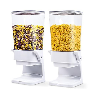 POWERLIX 2pc Cereal Dispenser Countertop (5.5 L), Cereal Storage Container, Organization Container for Kitchen, Food Dispenser for Rice, Pasta, Grains, Nuts, Candies, Oatmeal, Snacks (White)