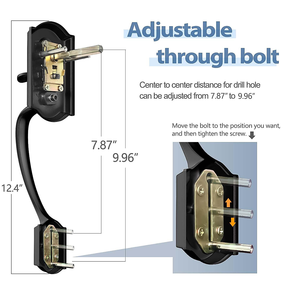 YYTDZSW Front Door Handle, Exterior Door Handle，Entry Door Handle with Reversible Lever, Adjustable Door Handle，Interior Door Handle, Black Door Handle,Matte Black