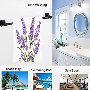 Naanle Chic Beautiful Lavender Flower Print Elegant Print Soft Large Hand Towels for Bathroom, Hotel, Gym and Spa (16" x 30,White)