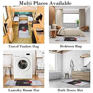 RYANZA 2 Pieces Kitchen Rugs, Abstract Anti Fatigue Non Slip Foam Cushioned Red and Grey Art Painting Comfort Indoor Floor Mat Runner Rug Set for Laundry Office Sink Bathroom (17"x48"+17"x24")