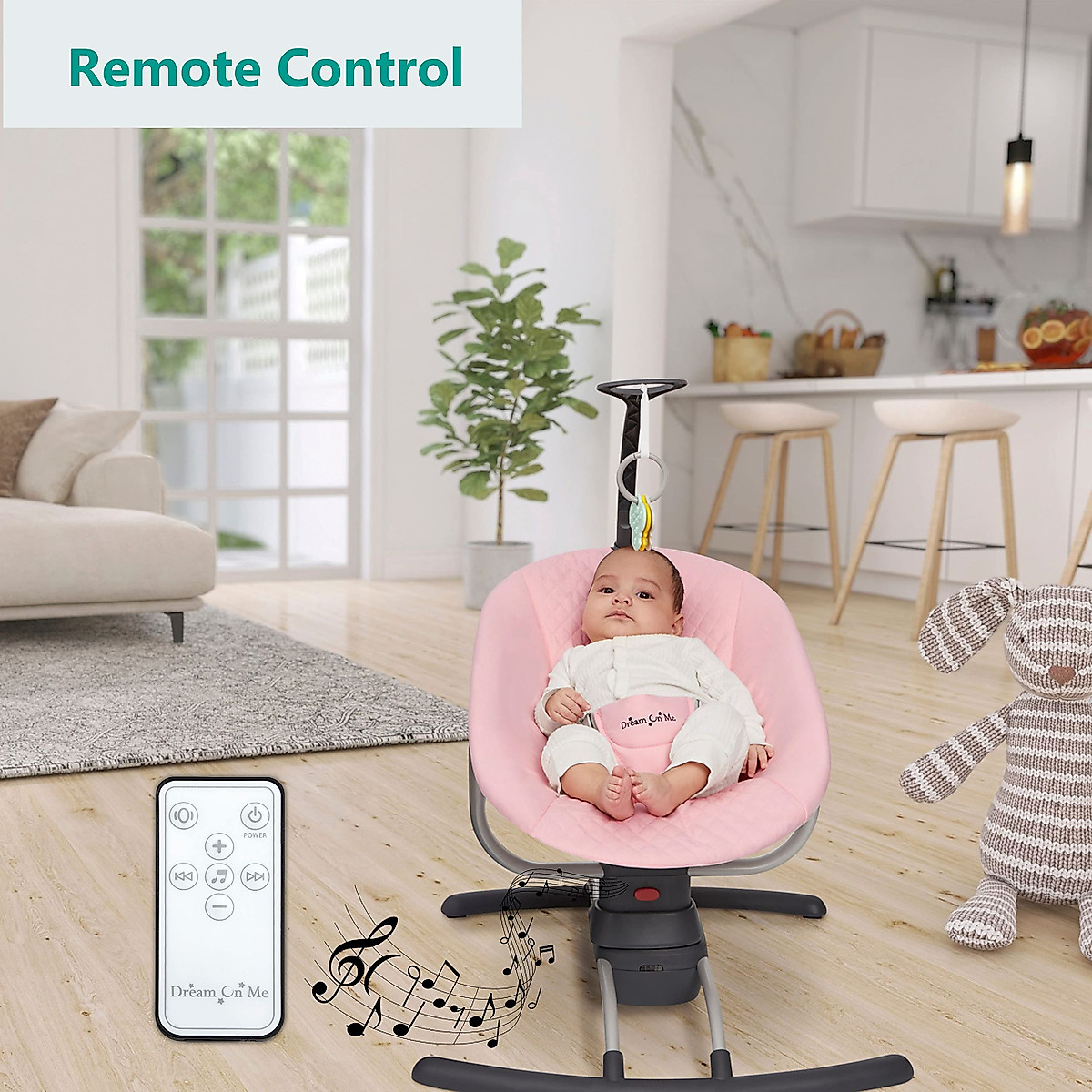 Dream On Me Comfort Me Baby Swing in Dusty Pink with Music and Vibration, 3 Speed Compact Portable Infant Swing and Remote Control, Portable Baby Swing for Indoor and Outdoor