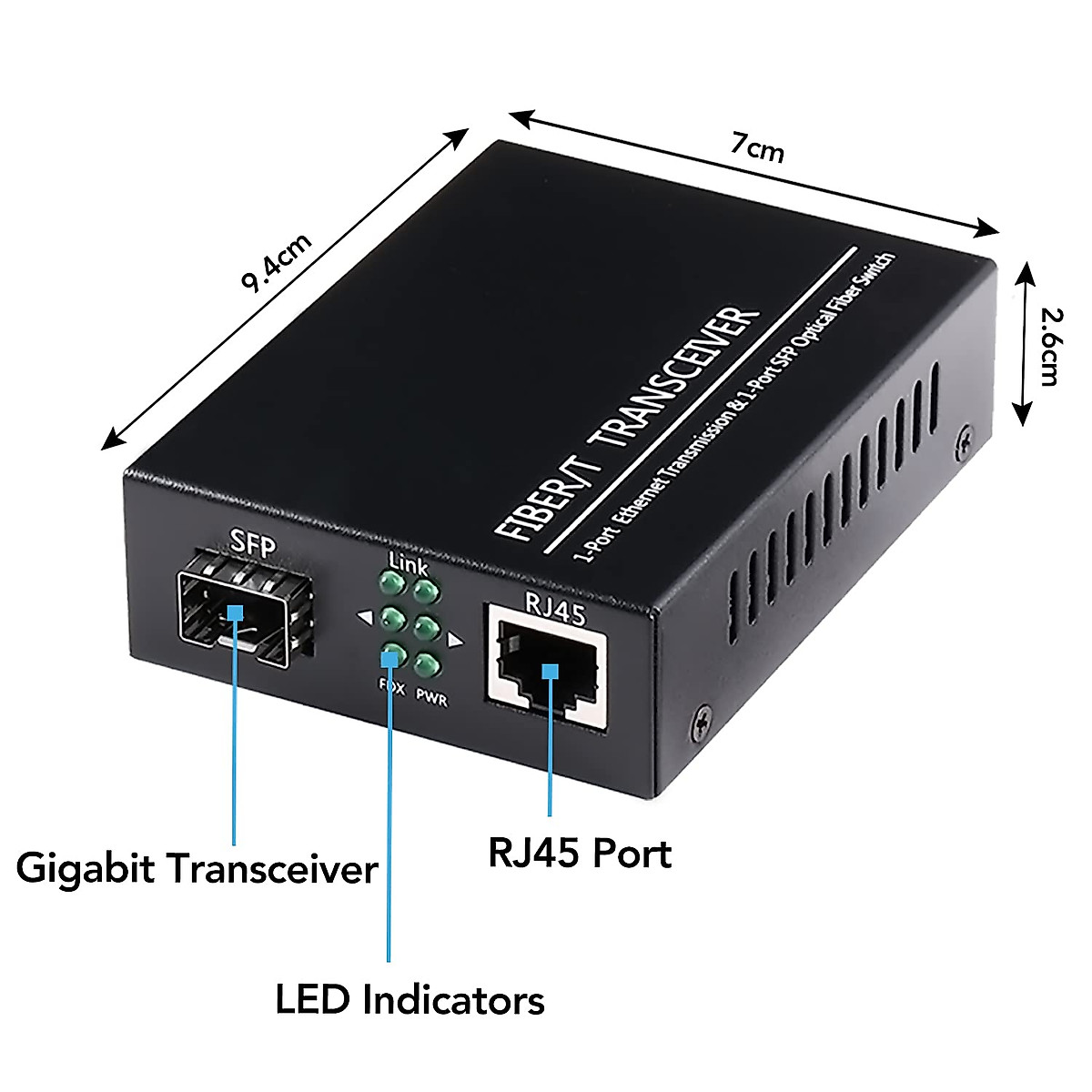 A Pair of 1.25G/s Bidi Gigabit Multi-Mode Fiber Ethernet Media Converter with 2PCS Bidi SFP LC Dual Transceiver Module Included, 10/100/1000Base-Tx to 1000Base-SX SMF RJ45 to SFP Slot up to 550M