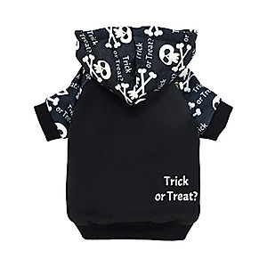 Fitwarm Trick Or Treat Dog Halloween Costume, Holiday Dog Clothes for Small Dogs Boy, Funny Pet Skeleton Hoodie, Cat Pirate Skull Outfit, Black, White, Small