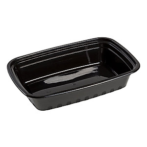 AmerCare 7.75 Inch x 5.5 Inch Black Plastic Containers and Lids, 1.5 Inches Deep, 24 Ounces, for Microwave or Freezer, Pack of 150