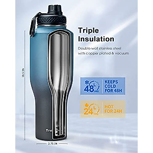 Trebo 40oz Water Bottle Insulated with Lid and Straw,Double Wall Vacuum Stainless Steel Metal Tumbler Flask Fit in Any Car Cup Holder with Paracord Handle,Leakproof Keep Drink Cold & Hot,Indigo/Black