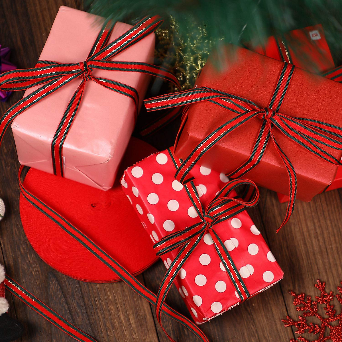 50 Yards Black and Red Buffalo Check Plaid Wired Ribbon Gingham Ribbon 3/8" Wide for Christmas Tree Wreath Bows Festive Farmhouse Decoration Gift Wrapping Crafts Floral Arrangement