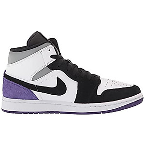Nike Men's Air Jordan 1 Mid Se Court Purple Suede, White/Court Purple/Black, 8.5