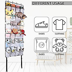 Sawysine 24 Large Pockets Hanging Shoe Organizer over The Door Rack with 6 Hooks & 2 Fixed Rope for Closet Wall Storage Clear Mesh Holder Hanger Caddy Men Women Sneakers, White, 59x22 Inch
