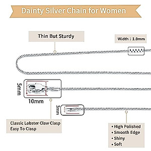 Momlovu 925 Sterling Silver Chain Necklace for Women, 1MM Box Chain Necklaces Silver Chain for Women, Thin & Sturdy Women's Chain Necklaces, 18 Inch