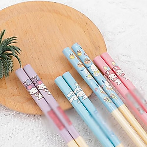 5 Pairs Cute Kitty Cat Bamboo Chopsticks Set Kitty Cat Bamboo Chopstick Set Reusable Cartoon Wooden Chopsticks for Home Kitchen Cooking Tableware Use (CSK Mel A)