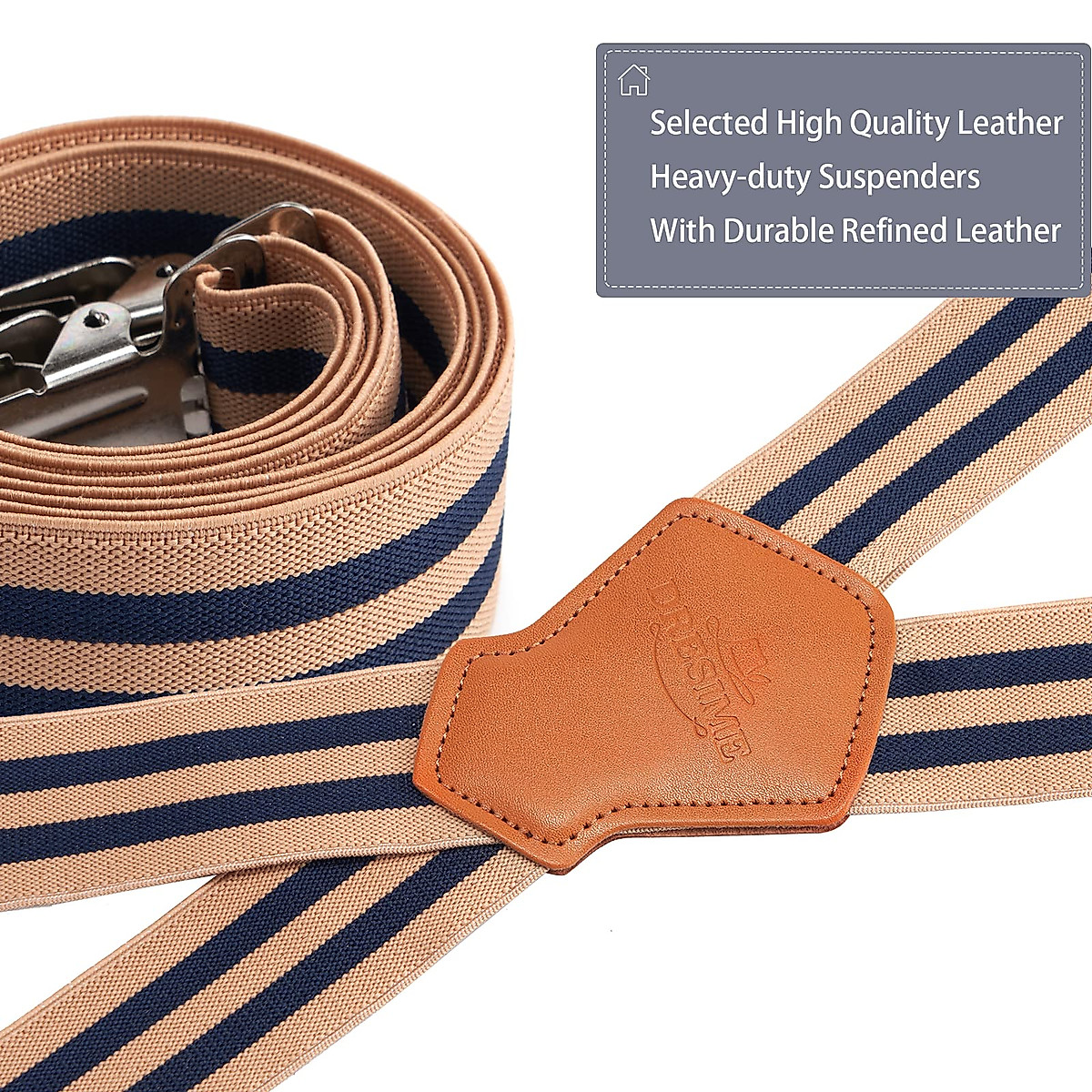 Dresime Suspenders for Men and Women Adjustable X Back 1.57 Inch Wide Elastic Heavy Duty Braces with Strong Metal Clips Men's Leather Shirt Pants Belt Swivel Straps for Work, Party, Festival, Stripe