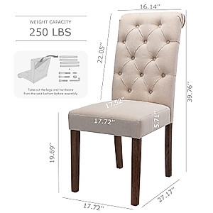 COLAMY Tufted Dining Room Chairs Set of 4, Parsons Diner Chairs Upholstered Fabric Side Kitchen Chairs with Solid Wood Legs and Padded Seat - Beige