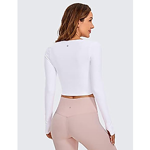 CRZ YOGA Butterluxe Long Sleeve Crop Tops for Women Slim Fit Workout Shirts Cropped Athletic Gym Top White Small