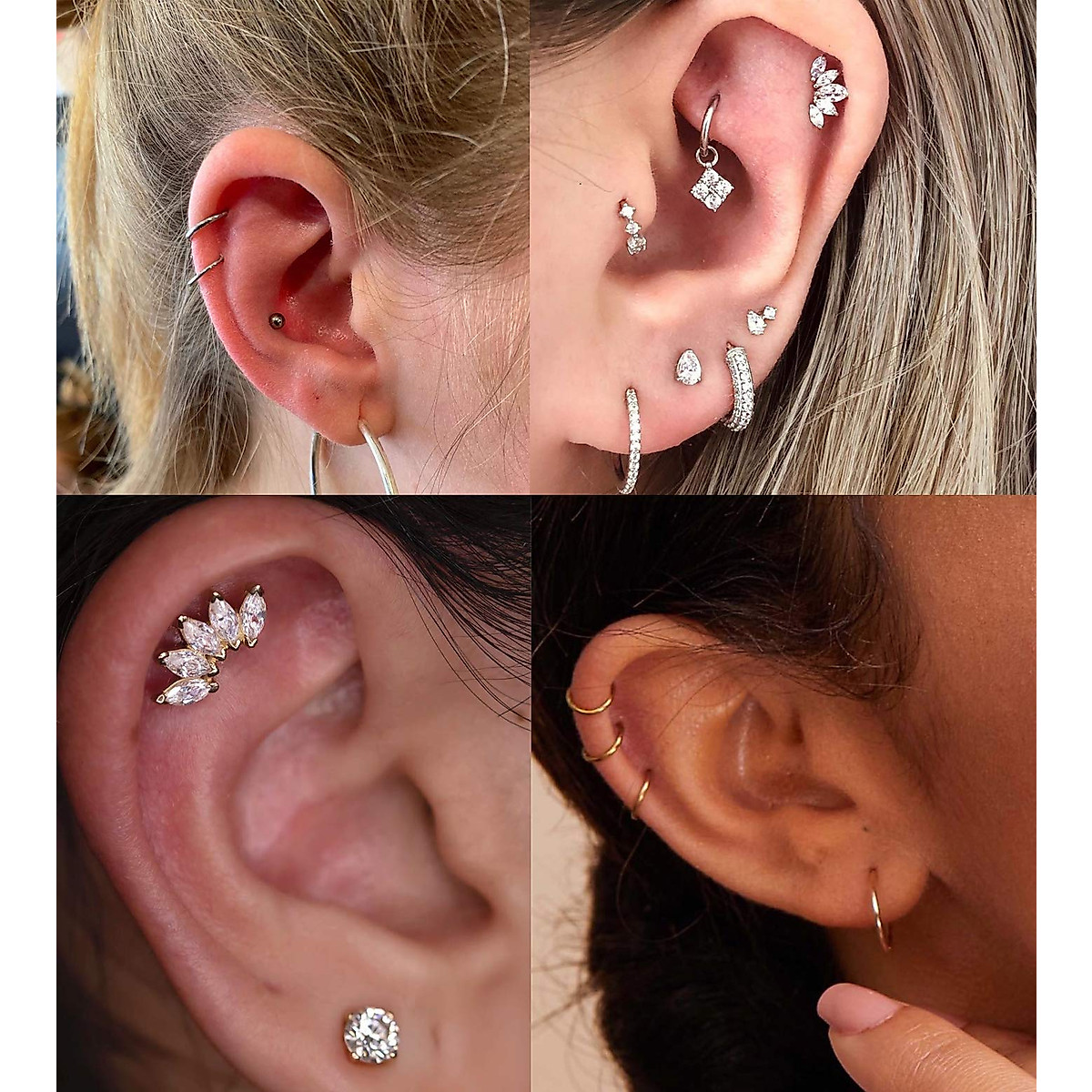 Masedy 10Pairs Stainlesss Steel Cartilage Stud Earrings for Women Helix Tragus Couch Hoop Piercing Earrings Set 10S