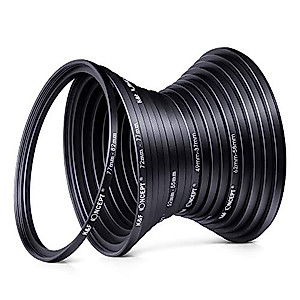 K&F Concept 18 Pieces Filter Ring Adapter Set, Camera Lens Filter Metal Stepping Rings Kit (Includes 9pcs Step Up Ring Set + 9pcs Step Down Ring Set) Black