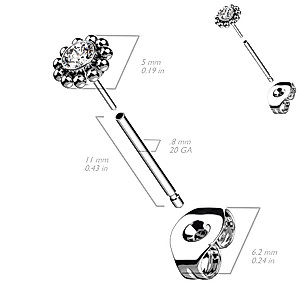 Pierced Owl 20GA G23 Implant Grade Titanium Threadless Round CZ Crystal with Balls Outside Stud Earrings, Sold as a Pair (Vitrail Medium)
