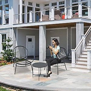 Athena Collection 3-Piece Patio Conversation Set, All-Weather Rattan Acapulco Chair and Round Table Set Bistro Set Indoor Outdoor Seating Furniture Set for Balcony, Pool, Garden, Backyard, Black