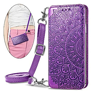 MTQLX Case for Oppo Reno2 z Wallet Case,Fashion Women Luxury Premium PU Leather Flip Protective Case Cover with [Long Lanyard],for Oppo Reno2 z- Purple