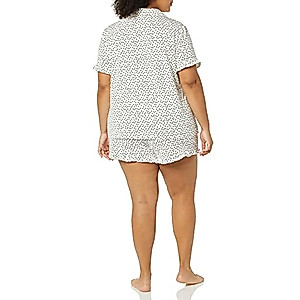 Amazon Essentials Women's Cotton Modal Piped Notch Collar Pajama Set (Available in Plus Size), White Dots Print, Small