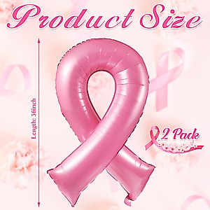 Jenaai Pink Ribbon Breast Cancer Awareness 36'' Foil Balloons for Breast Cancer Awareness Fundraisers Party Decoration Supplies (2 Pcs)