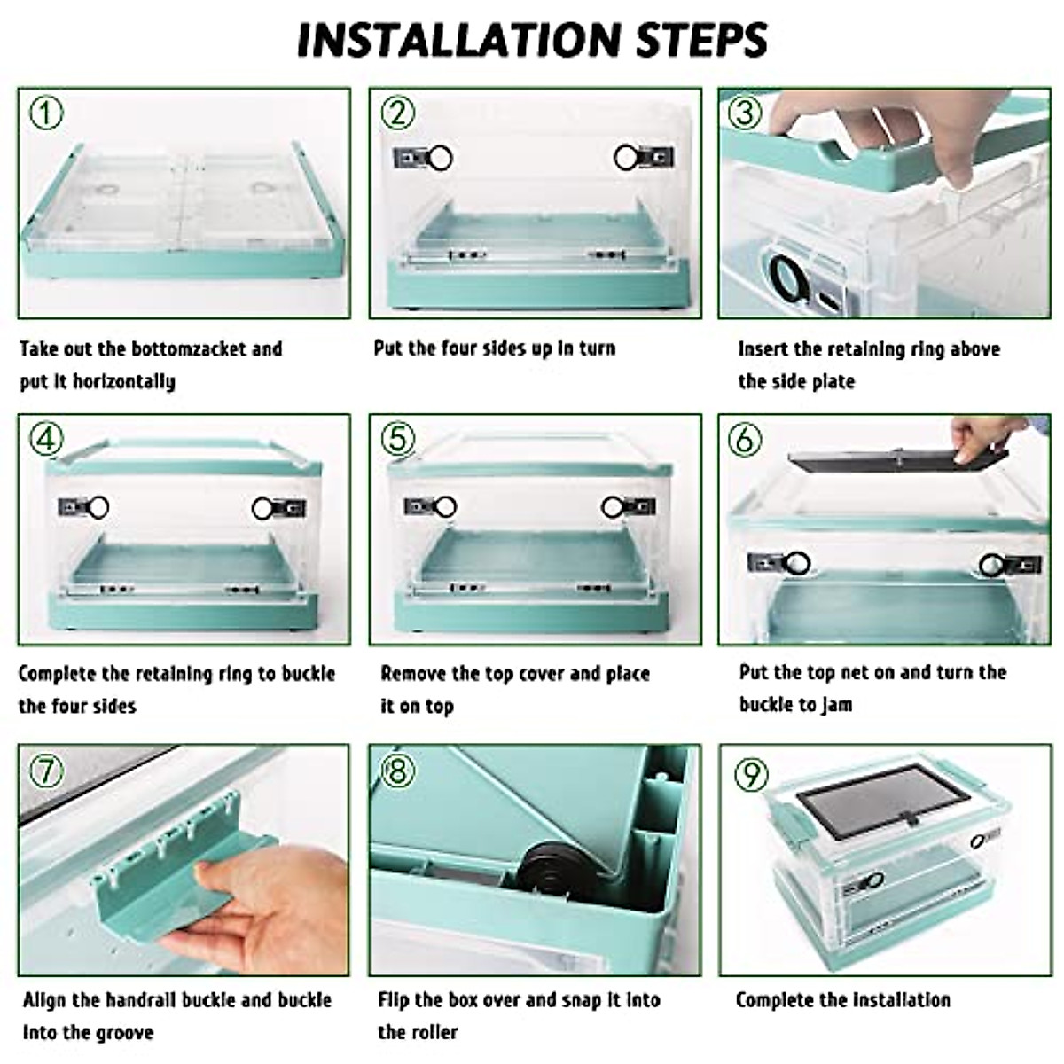 Hamiledyi Foldable Reptile Terrariums Kit, 6 PCS Gecko Tank Starter Kits Mini Transparent Lizard Habitat Cages for Iguana, Snake, Bearded Dragon, Tortoise, Chameleon 15.6" x 11.6" x 9.4" Blue