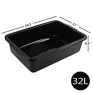 CAND Extra Large Black Bus Tub Box, 32 L Plastic Bus Bin for Restaurant, 4 Pack
